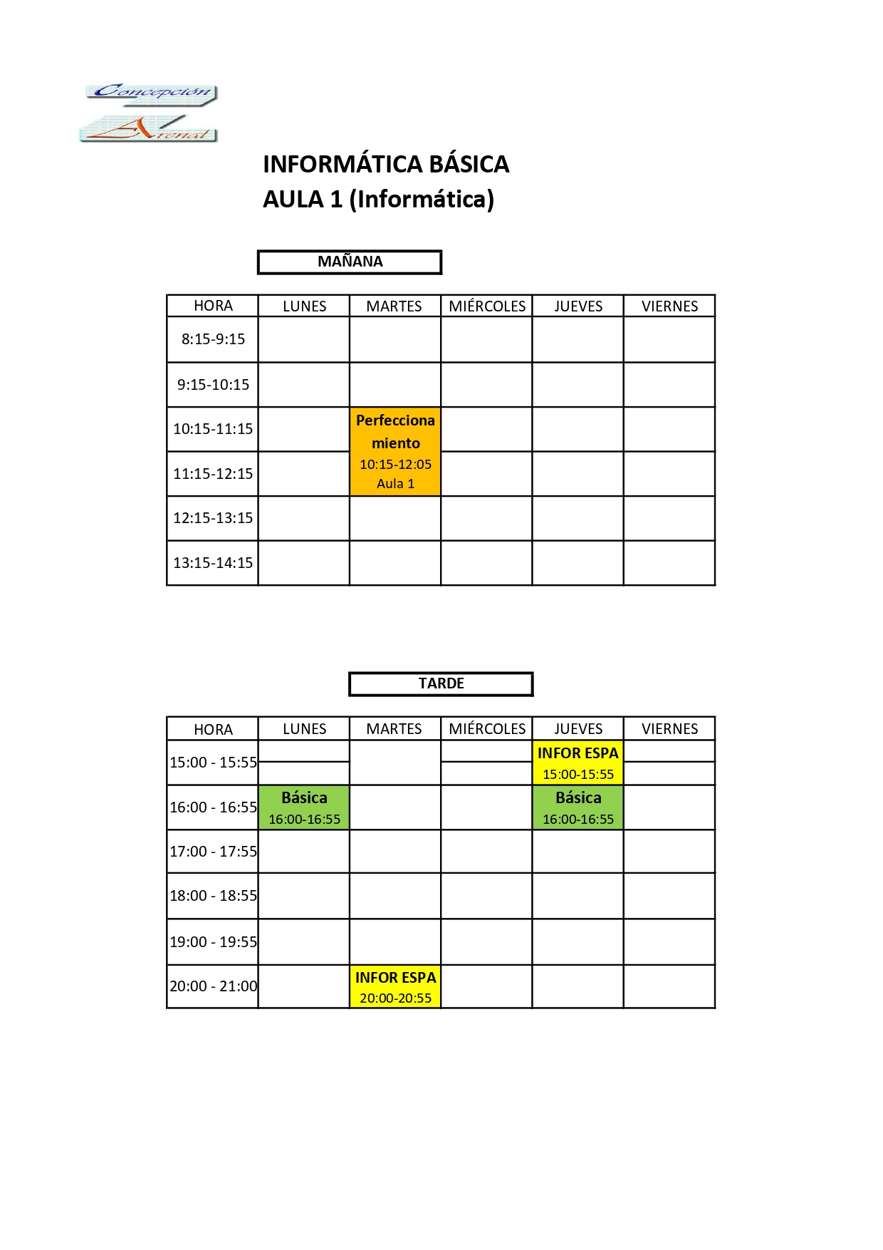 HORARIO INFORMÁTICA - CPEPA Concepción Arenal